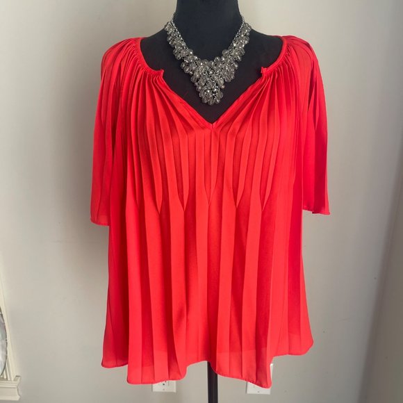 Violet and Clare | Tops | Violet Clare Red Flowy Vneck Pleated Blouse ...